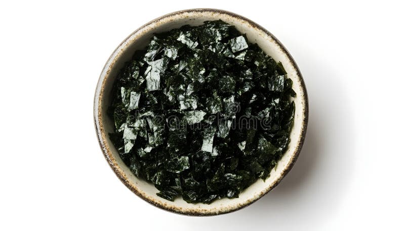 Bowl with Chopped Nori Sheets Isolated on White, Top View Stock Photo ...