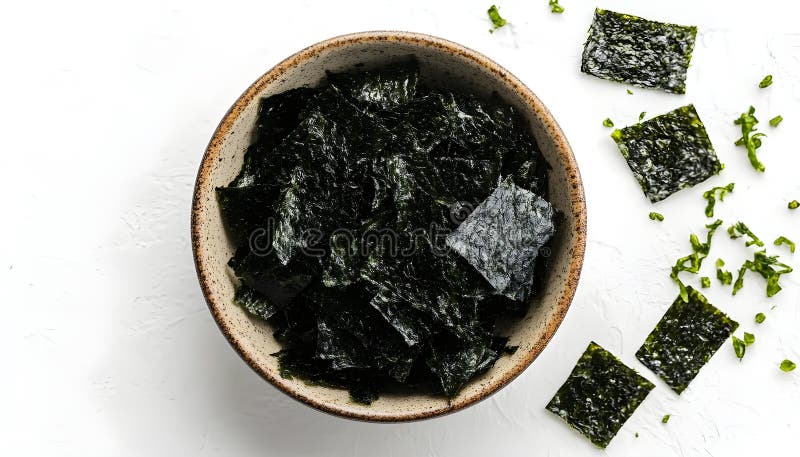 Bowl with Chopped Nori Sheets Isolated on White, Top View Stock Image ...