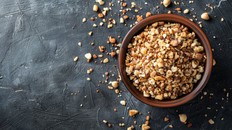 Bowl of Chopped Nuts on a Dark Textured Background Stock Photo - Image ...