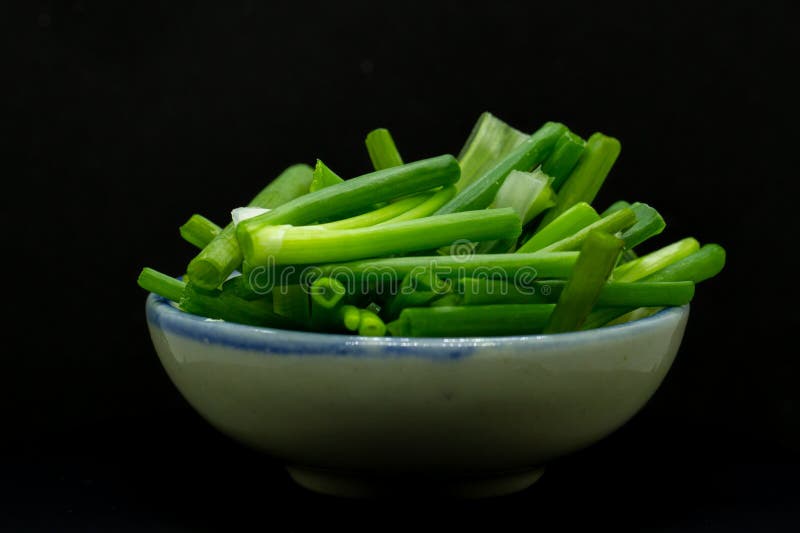Bowl of Chopped Spring Onions. Stock Photo - Image of green, background ...