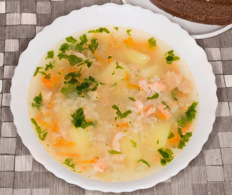 Bowl of Clear Trout Soup on a Table, Top View Stock Image - Image of ...