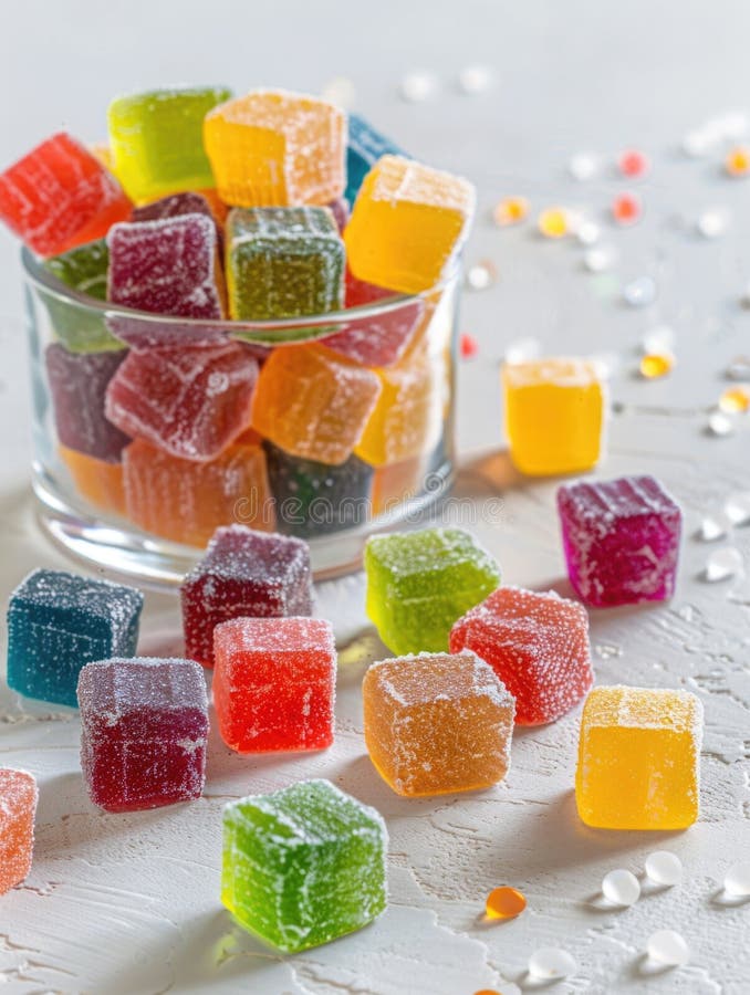 A Bowl of Colorful Candy Cubes is on a White Surface Stock Image ...