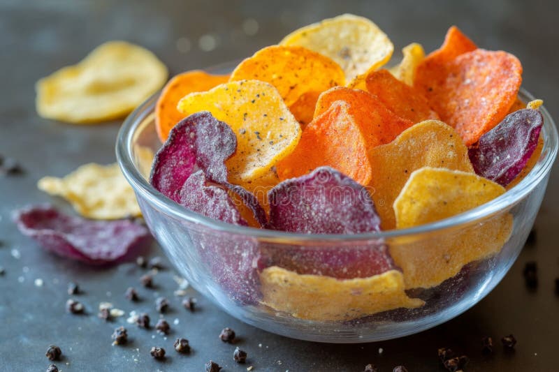A Bowl of Colorful, Crispy Potato Chips Stock Illustration ...