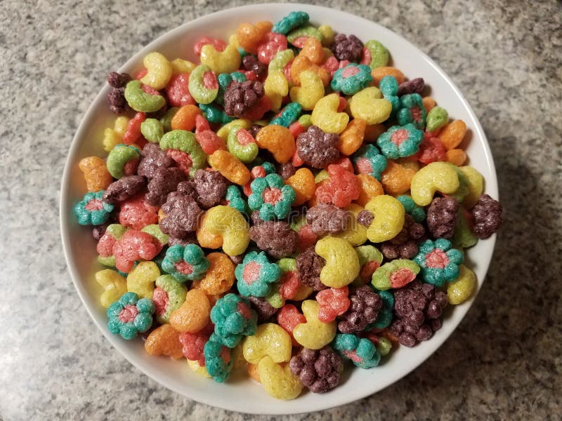 Bowl of Colorful Fruit Cereal on Counter Stock Photo - Image of bowl ...