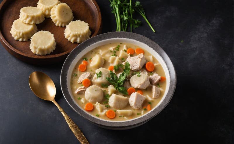 A Bowl of Comforting Chicken and Dumpling Soup Stock Illustration ...