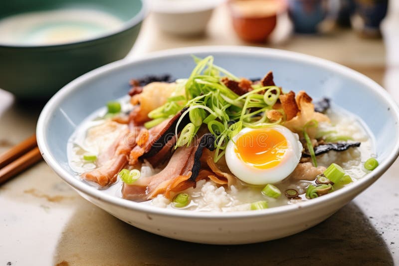 Bowl of Congee with Century Egg and Pork Stock Image - Image of pork ...