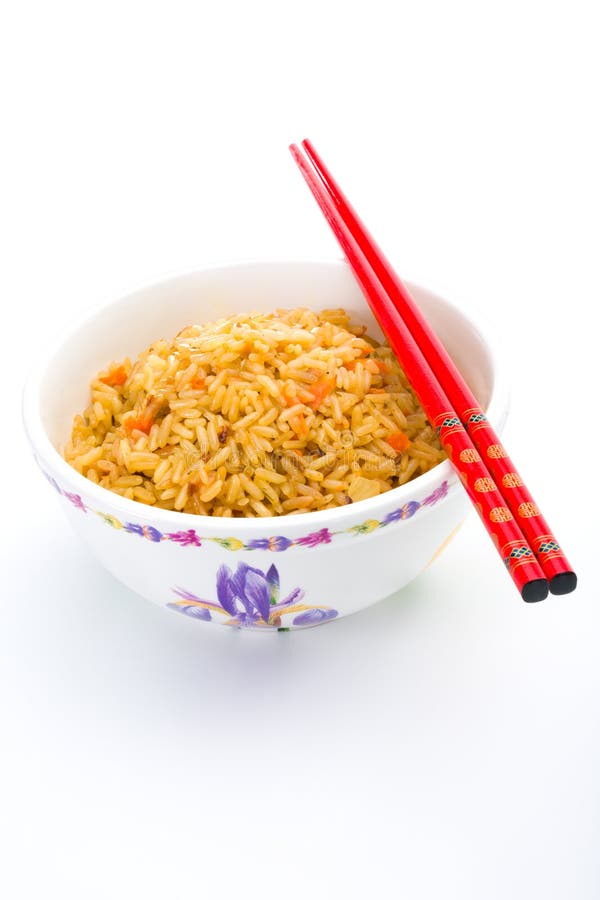 Bowl of Cooked Rice with Chopsticks Stock Image - Image of grain, plov ...