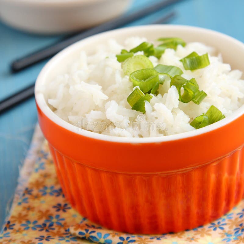 Bowl of Cooked Rice with Green Onion Stock Image - Image of dish ...