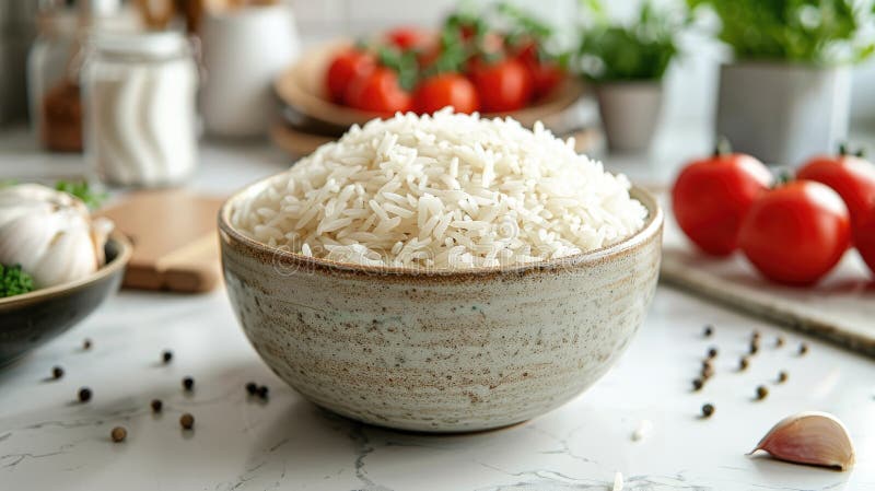 Bowl of Cooked Rice on a Kitchen Counter Stock Illustration ...