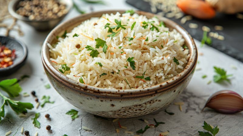 Bowl of Cooked Rice on a Kitchen Counter Stock Illustration ...