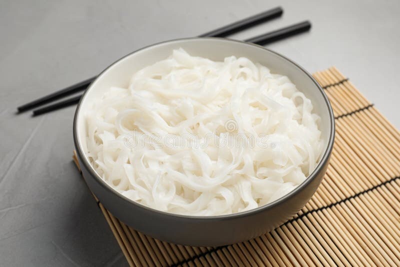 Bowl Cooked Rice Noodles Straw Mat Table Closeup Stock Photos - Free ...