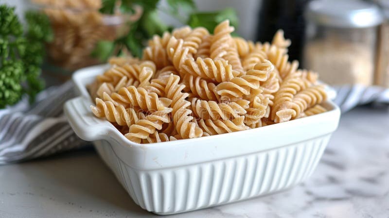 Delicious Whole Wheat Rotini Pasta in a White Bowl Stock Illustration ...