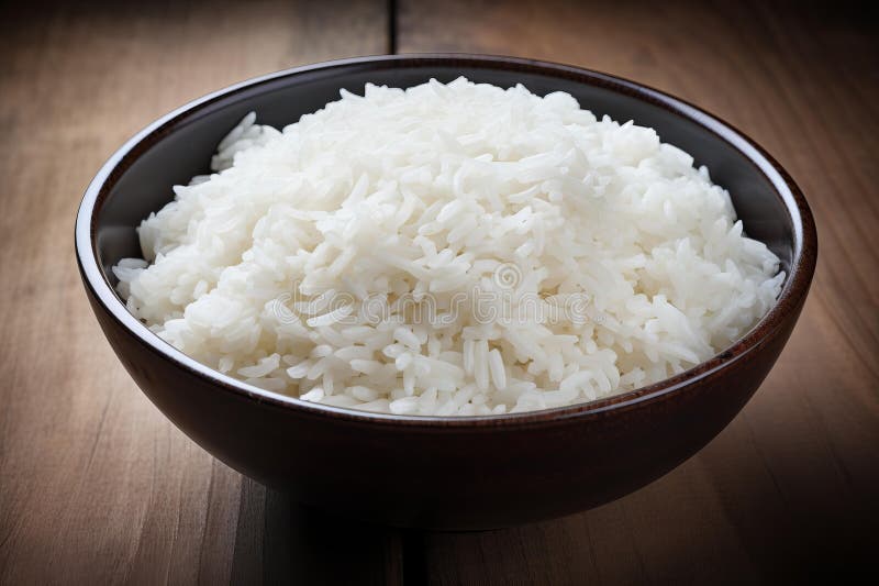 Bowl of Cooked White Rice on Wooden Table Stock Photo - Image of eating ...
