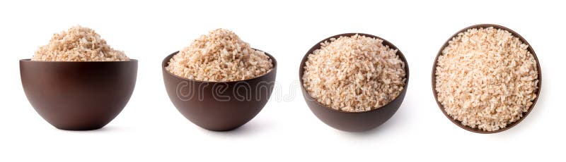 Bowl of Cooked Brown Rice in Different Angles, on White Stock Image ...