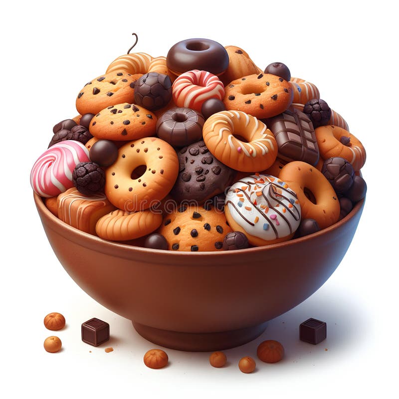 Bowl of Cookies Isolated on White Background Stock Illustration ...