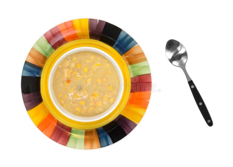 Bowl of Corn Chowder with Spoon Stock Image - Image of plate, creamy ...