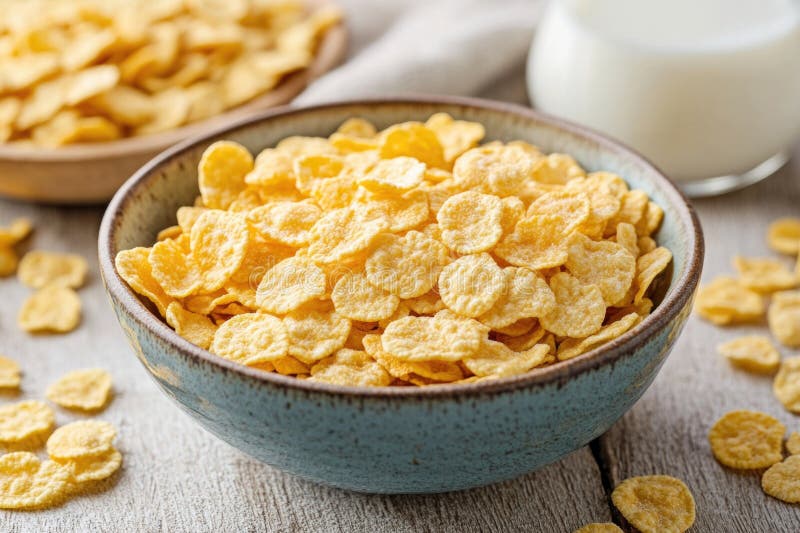 A Bowl of Cornflakes and a Glass of Milk for Breakfast Stock Image ...