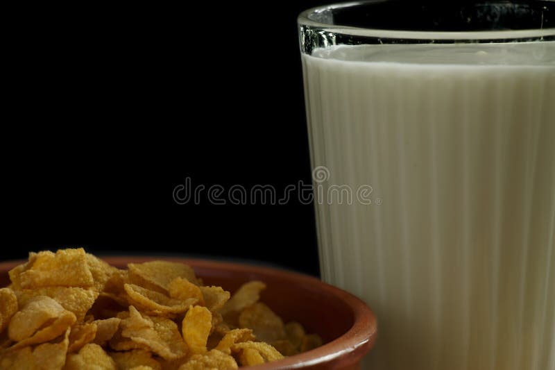 A Bowl of Cornflakes and a Glass of Milk Stock Image - Image of snack ...