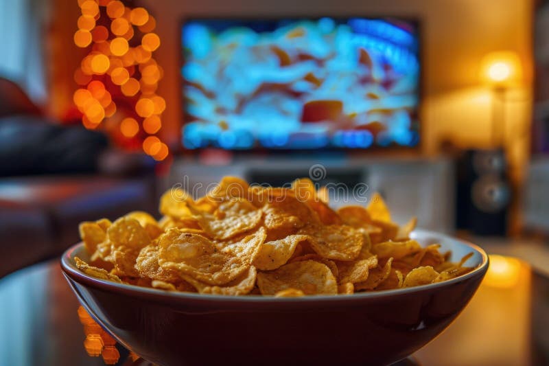 A Bowl of Cornflakes Placed in Front of a Television Screen. Perfect ...