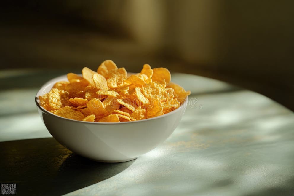 A Bowl of Cornflakes Sitting on a Table, Ready for Breakfast Stock ...
