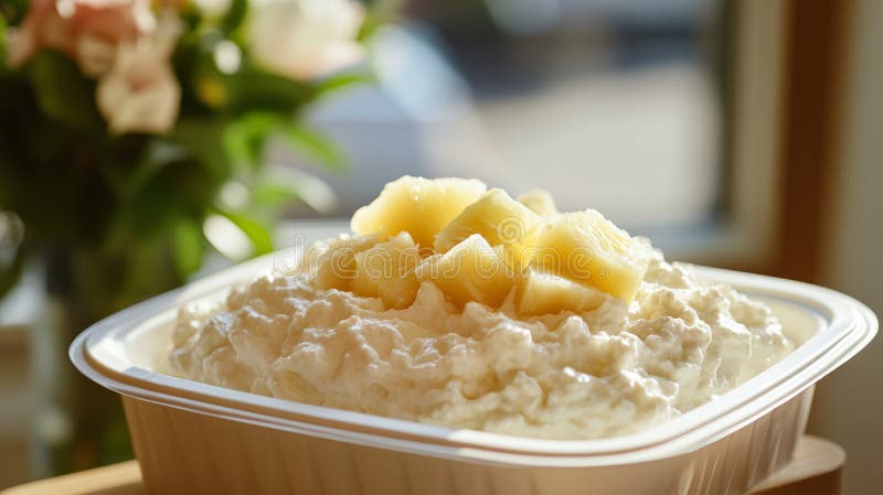 Bowl of Cottage Cheese Topped with Pineapple Chunks. Stock Image ...