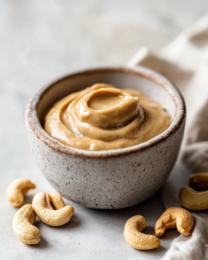 A Bowl of Creamy Cashew Butter with Cashew Nuts Scattered Around Stock ...