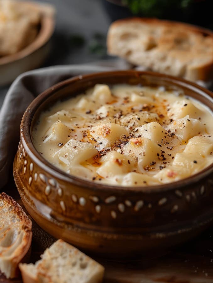 Bowl Creamy Cheese Soup Bread Slices Side Stock Photos - Free & Royalty ...