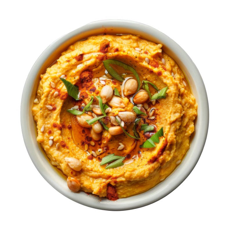 Bowl of Creamy Yellow Hummus with Toppings Stock Photo - Illustration ...