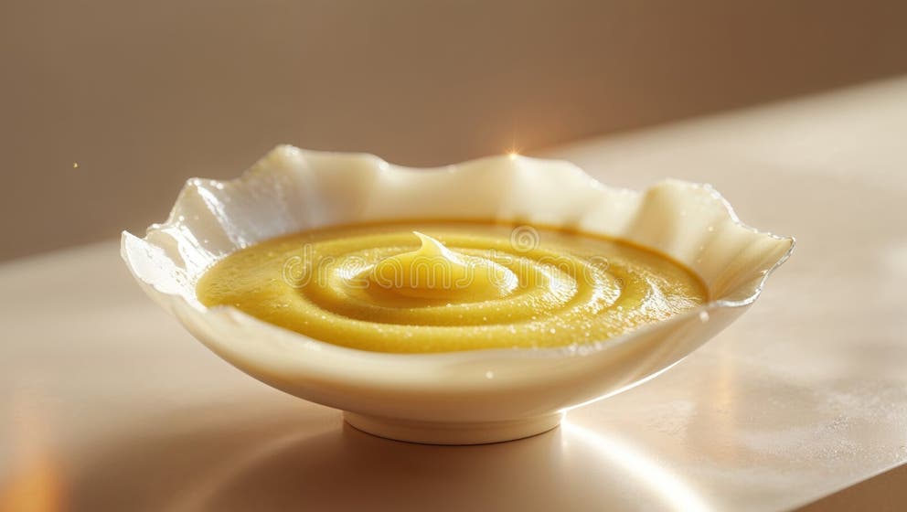 A Bowl of Creamy Yellow Mixture Sits on a Surface. Stock Photo - Image ...