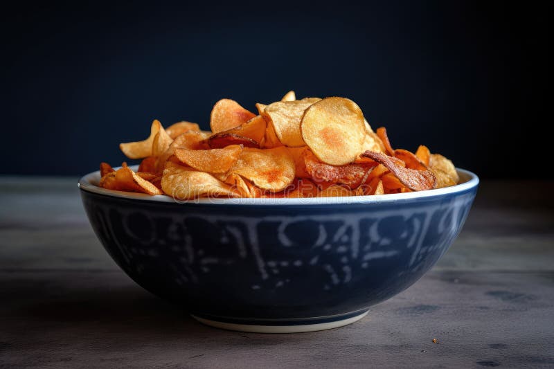 Bowl of Crispy Chips, Ready for Stacking or Sprinkling with Salt and ...
