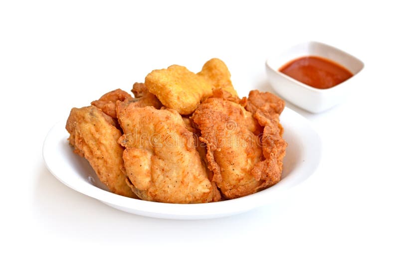 Crispy Fried Chicken in White Plate on a Wooden Table Stock Image ...
