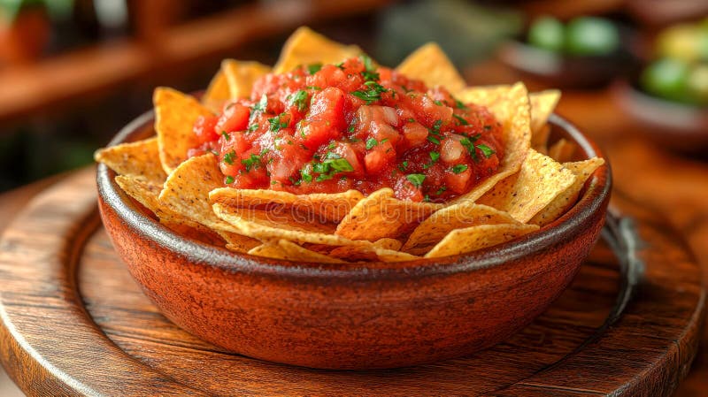 A Bowl of Crispy Nacho Chips Topped with Fresh Diced Tomato Salsa and ...