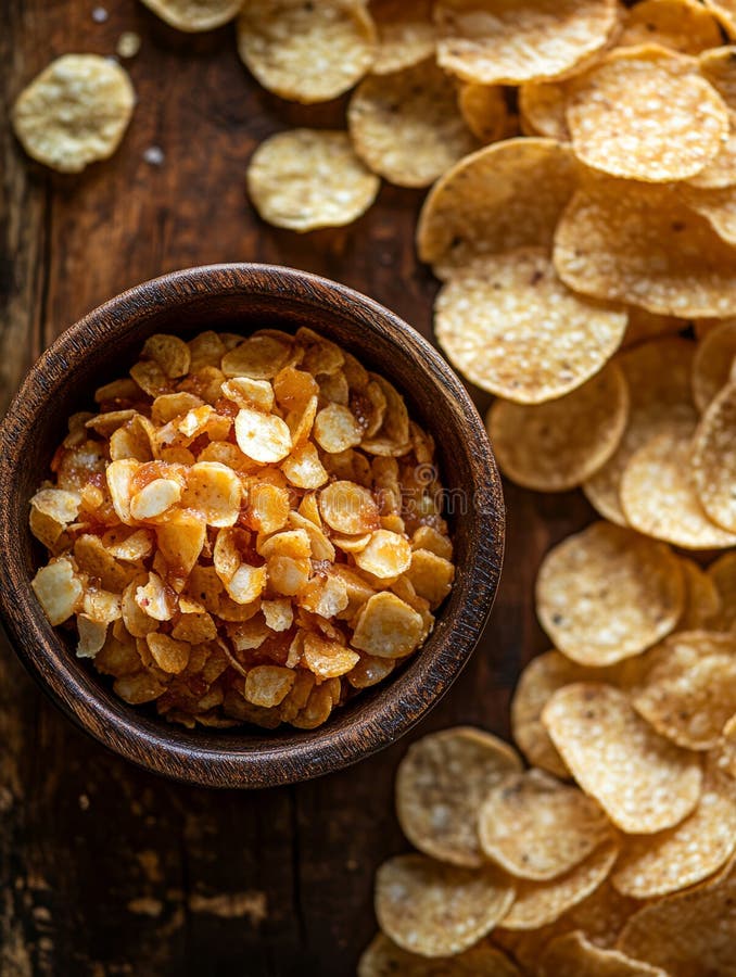 Bowl of Crispy Nacho Chips on a Wooden Table. Stock Image - Image of ...