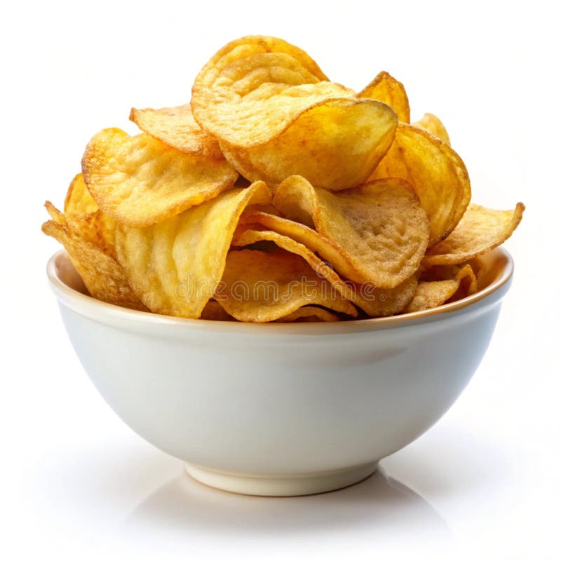 Bowl of Crispy Potato Chips Stock Illustration - Illustration of snack ...