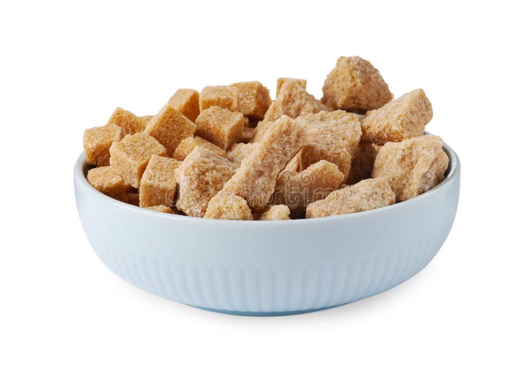 Bowl with Cubes and Chunks of Brown Sugar Isolated on White Stock Image ...