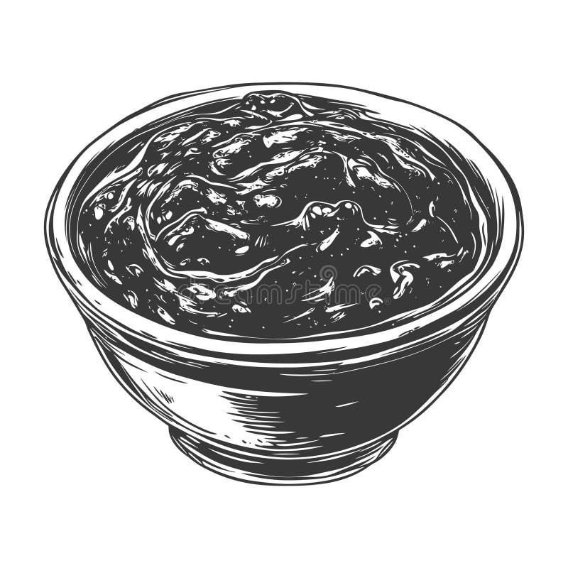 Delicious Dark Sauce in a Bowl, Hand-Drawn Illustration Stock Vector ...