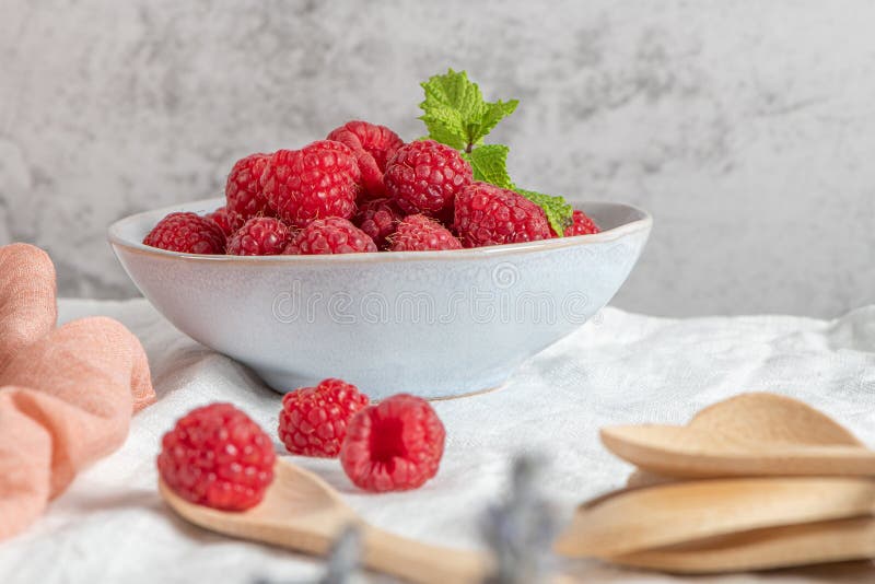Bowl of Delicious Fresh Ripe Raspberries, Closeup View Stock Image ...