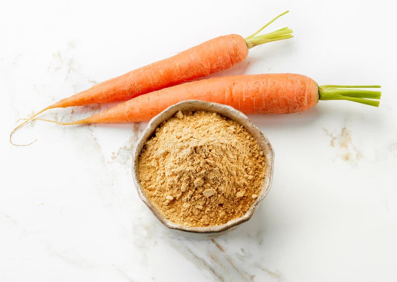 Bowl of Dried Carrot Powder Stock Photo - Image of superfoods, table ...