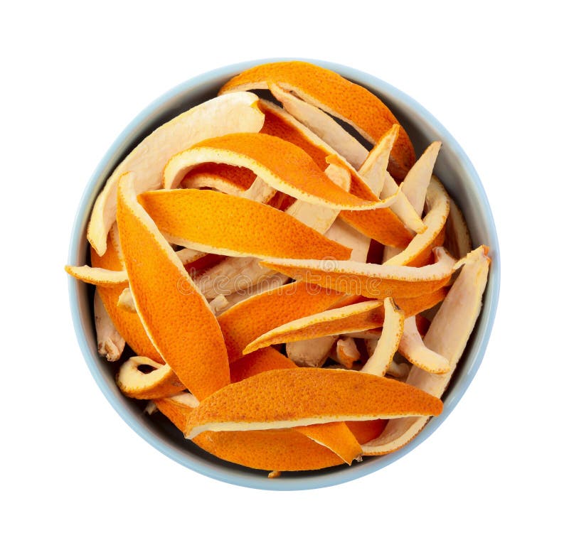Bowl with Dry Orange Peels Isolated on White, Top View Stock Photo ...