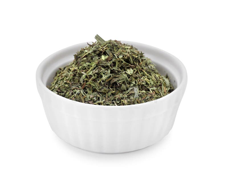 Bowl of Dry Tarragon Isolated on White Stock Image - Image of condiment ...