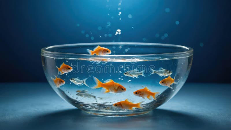 A Bowl Filled with Goldfish and Other Fish, Surrounded by Bubbles in a ...