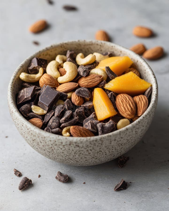 A Bowl Filled with a Mix of Nuts, Chocolate, and Dried Mango for a ...