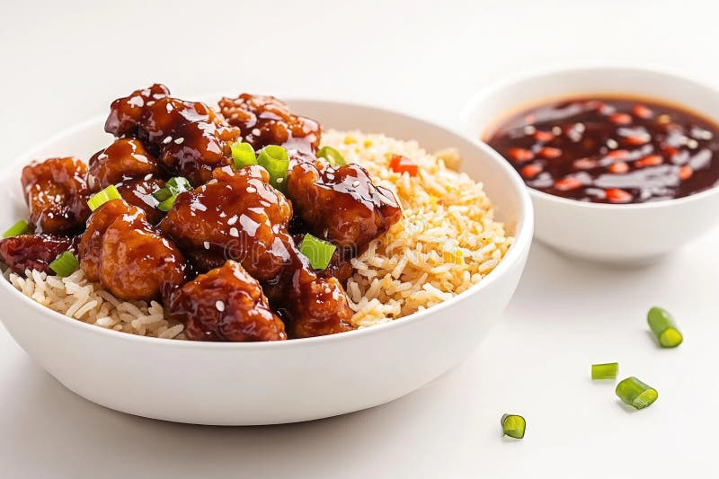 A Bowl Filled with Rice, Meat, and Sauce, Ready for Serving Stock Image ...