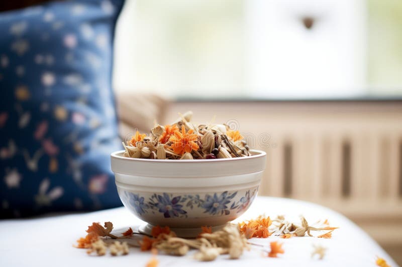 Bowl Filled with Scented Potpourri on Bedside Table Stock Image - Image ...