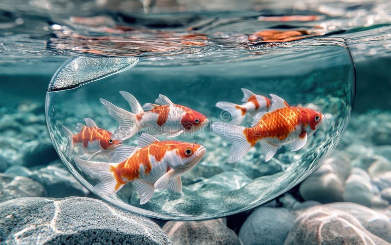 A Bowl Filled with Various Colorful Fish Swimming in Water. Stock Photo ...