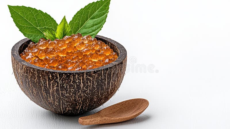 Bowl of Fish Roe with Mint Leaves on White Isolated Background Stock ...