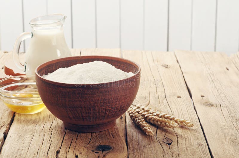 Bowl of flour in a bakery stock photo. Image of brimful - 63791638