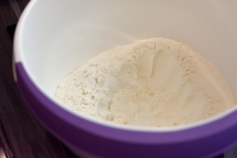 A bowl of flour in closeup stock photo. Image of healthy - 182113956