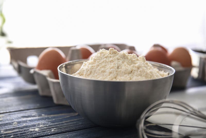 Bowl with Flour on Kitchen Table. Bakery Workshop Stock Photo - Image ...