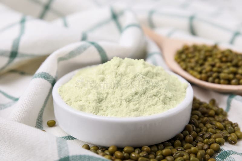 Bowl of Flour and Mung Beans on Cloth Stock Photo - Image of food ...